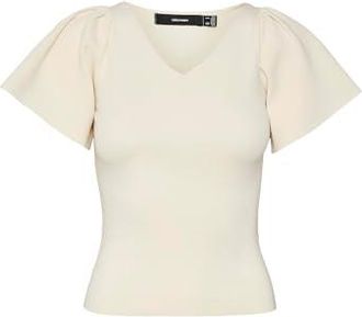 Vero Moda Vmginny SS Pull col en V Noos Tricot, Eggnog, M Femme