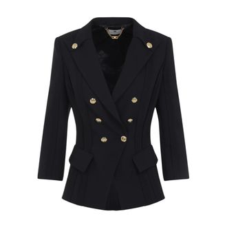 Elisabetta Franchi Femme, Vestes, Noir, Taille: 40 FR Veste en cr&ecirc;pe stretch double &eacute;paisseur avec finitions &agrave; bords francs