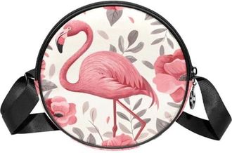 Generic Sac &agrave; bandouli&egrave;re rond pour femme, motif flamant rose, petit sac &agrave; bandouli&egrave;re avec fermeture &eacute;clair, bretelles r&eacute;glables, sac &agrave; main rond d&eacute;contract&eacute;
