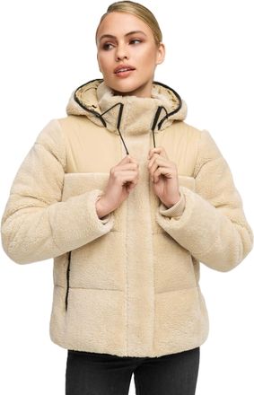 Marikoo Damen Winterjacke (XS-XXL) - hochstehender und gefütterter Kragen, 4 Taschen, große Kapuze, Teddy-Puffer-Jacke, Warme Jacke Frauen - N030 (XXL, Beige)