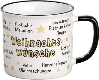 Gilde 24700 - Kaffeebecher, Weihnachten, Weihnachtswünsche, Keramik, Emailledesign, 9,5cm x 8,5cm, 390ml