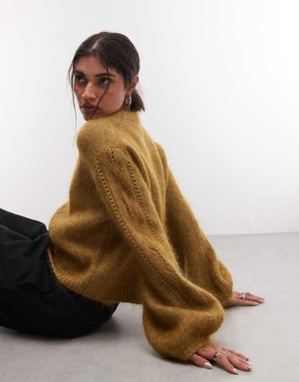 Monki pull en maille m&eacute;lange mohair vert olive