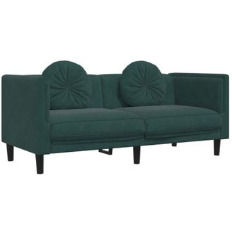 vidaXL Sofa mit Kissen 2-Sitzer Dunkelgr&uuml;n Samt Vidaxl