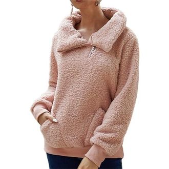 Generic Sweat-shirt d&eacute;contract&eacute; &agrave; manches longues pour femme, col &agrave; revers, col &agrave; revers avec poches, coupe d&eacute;contract&eacute;e, taille XL, pour le quotidien, le tra