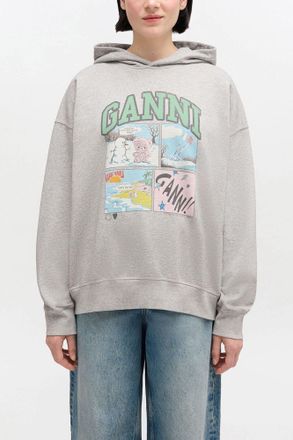 Ganni grau Grauer Hoodie mit B&auml;ren-Comic-Druckgrafik Bio-Baumwolle - Gr&ouml;&szlig;e XXS