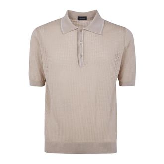 Tagliatore Perforiertes Strick-Poloshirt - - Tops - Herren - Beige - 2XL