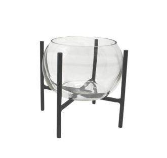 LaLe Living Vase Arzu aus Glas & Eisen in Schwarz, Blumenvase 18 x 23 cm, Glasvase mit Gestell aus Metall