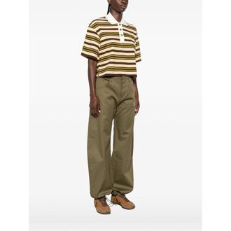 Moncler Striped Polo-Collar Cotton Sweater - Brown