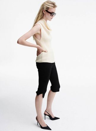 Mango Gilet maille c&ocirc;tel&eacute;e col montant &eacute;cru - Femme - XXS - MANGO