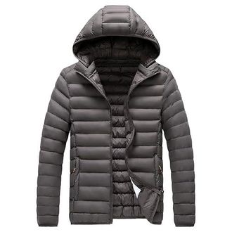 Generic Veste matelass&eacute;e l&eacute;g&egrave;re &agrave; fermeture &eacute;clair pour homme - Veste thermique &agrave; capuche pour randonn&eacute;e, voyage, Gris 1, 8XL