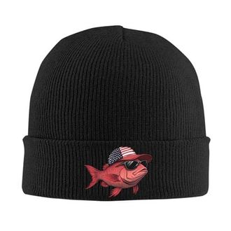 Generic Bonnet en Tricot P&ecirc;che Au Vivaneau Rouge en Am&eacute;rique avec Drapeau Am&eacute;ricain Unisexe Bonnets Respirant Bonnet Thermo pour Course &Agrave; Pied Cyclisme Sport