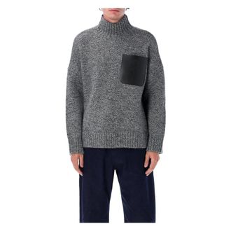 J.W.Anderson Grauer Strick Aw25 Lederpatch Pullover - - Knitwear - Herren - Grau - M