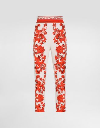 Dolce & Gabbana Capri-leggings Aus Charmeuse Mit Majolika-print - Frau Hosen Und Shorts Mehrfarbig 42