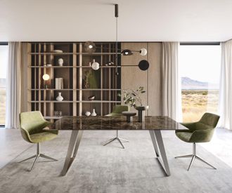 DELIFE Esstisch Edge 200x100 Keramik Laminam Emperador Extra Lucidato Dunkelbraun Edelstahl Schräg, Esstische