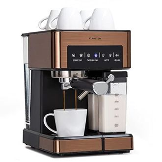 Klarstein Petite Cafeti&egrave;re Electrique avec Mousseur de Lait, Cafeti&egrave;res, Machines &agrave; Caf&eacute; Expresso 20 Bar, en Acier Inoxydable 1350W pour Caf&eacute; Moulu, Qualite Bar