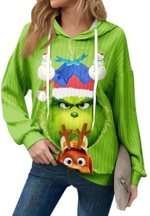 Generic Le Grinch Sweat A Capuche Femme Noël Polaire Sweet Sweatshirts De Adulte Vetement 2025 Noel Pyjama Chaud Deguisement Moche Oversize Femmes Christmas P