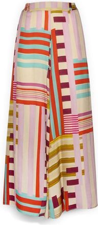 Elena Miro Femme, Pantalons, Rose, Taille: 42 FR Pantalon Palazzo en satin imprim&eacute;