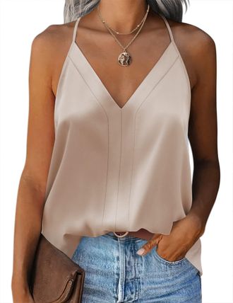 Zeagoo Damen Satin Ärmellose Hemden Blusen Tank Tops Ärmelloses Tanktop mit V-Ausschnitt für Damen ärmellos T-Shirt Lässige Weste Top Tanktop Frauen Tunika C