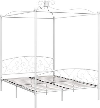 Generic Mobiliar Himmelbett aus Metall, Bettrahmen, Rahmen, modernes Bett, Doppelbett, Bett mit Lattenrost f&uuml;r Schlafzimmer(Wei&szlig; 90 x 200 cm) (160 x 200 cm)