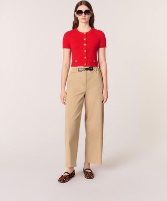 Maje Cardigan Court &Agrave; Boutons Dor&eacute;s - Rouge - Taille 3 - Maje