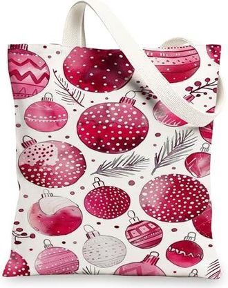 Generic Sacs fourre-tout festifs en toile, motif ornement de vacances, sacs à provisions réutilisables, chics, décoratifs, légers, lavables à lépaule, Rouge, 