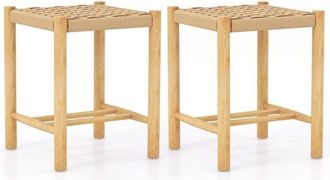 Costway Costway - Lot de 2 Tabourets de Bar de 45 cm, Siège en Papier Tissé et Pieds en Bois dHévéa, Siège Confortable pour Cuisine, Salle à Manger, Jardin