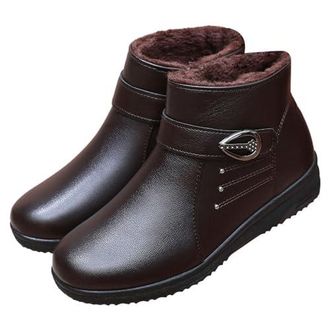 Generic Femme Bottines en Cuir Plates Bout Rond Bottes Courtes Doublure Chaude Peluche Fermeture Éclair Semelle Antidérapantes Chaussures Femme Confortables H