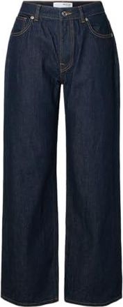 Selected Slfwide Bea-Kori Hw Jeans Noos, Bleu fonc&eacute; Denim, 27W / 32L