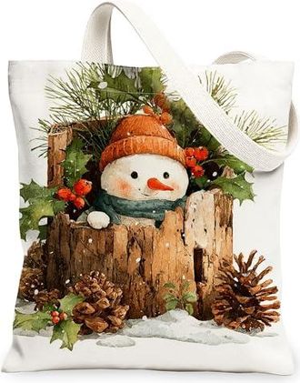 Generic Sacs fourre-tout vintage en toile motif bonhomme de neige - Sacs de courses r&eacute;utilisables - L&eacute;gers et lavables - Pour courses, plage, voyages - 33 x 3