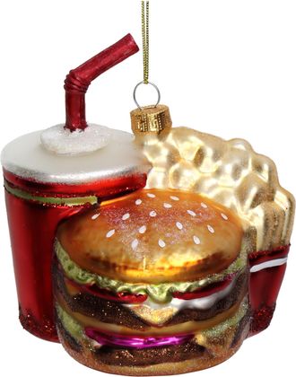 HD Collection Christbaumschmuck Glas 10,7cm - Fast Food Men&uuml; Figur zum Aufh&auml;ngen - handbemalt & mit Glitzer - Weihnachtsbaum Anh&auml;nger f&uuml;r Weihnachten - Christbauman