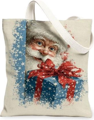 Generic Sacs fourre-tout en toile de No&euml;l, cadeaux festifs de P&egrave;re No&euml;l, sacs de courses r&eacute;utilisables, sacs de courses vintage, l&eacute;gers et lavables &agrave; l&eacute;paule,