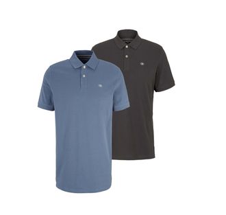 Tom Tailor Herren Basic Piqué Poloshirt Doppelpack (DE/NL/SE/PL, Alphanumerisch, XXL, Regular, Regular, China Blue/Tarmac Grey)