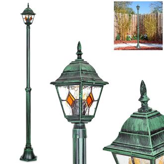 HOFSTEIN Kandelaber Naofe, Au&szlig;enwegeleuchte aus Metall/Glas in Schwarz/Gr&uuml;n/Klar/Orange, Wegebeleuchtung 196 cm, 1 x E27, IP44, Wegeleuchte im Vintage-Design f