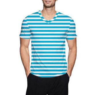 Generic T-shirt ray&eacute; pour homme d&eacute;contract&eacute; et tendance avec col en V et manches courtes, bleu ciel, 3XL