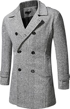 Generic Manteau Homme,Produit Mens Anoraks - Produit Manteau trench double boutonnage pour homme automne hiver en laine &agrave; manches longues couleur unie poche p