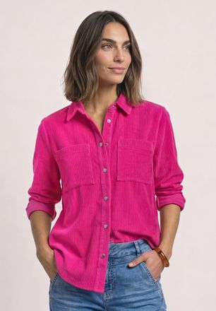 Street One Langarmbluse STREET ONE, Damen, Gr. 34, pink (magenta dream), Web, 100% Baumwolle, unifarben, normal normal, V-Ausschnitt, abgesteppt, Blusen, aus rei