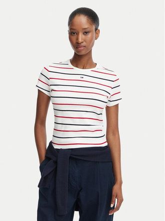 Tommy Jeans T-Shirt Essential DW0DW17383 Wei&szlig; Slim Fit