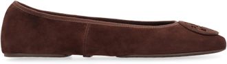 Tory Burch Womens Ballerina Flats Reva Suede Brown Leather Shoes
