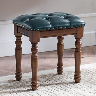 Generic Vintage-Schminktischbank Mit Lederkissen, Geschnitzten Beinen Aus Massivholz for Schlafzimmer Und Wohnzimmer (Höhe 45 cm)(Blue)