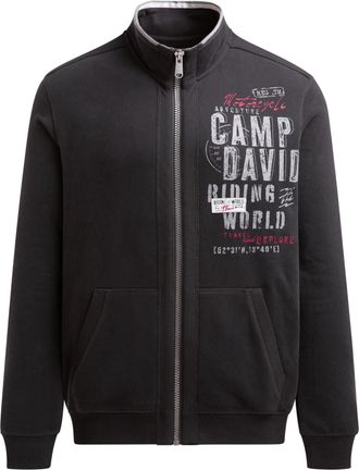 Camp David Herren Sweatjacke mit Pikee-Tapes und Artwork Black, XXXL