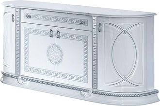 Les Tendances Buffet 4 portes 1 tiroir bois vernis laqu&eacute; brillant blanc et gris Venus 163cm