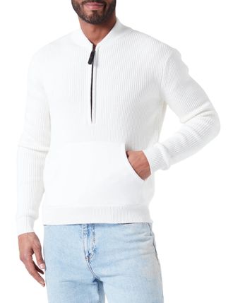 Replay Herren Strickpullover mit Reißverschluss, Butter 707 (Weiß), L