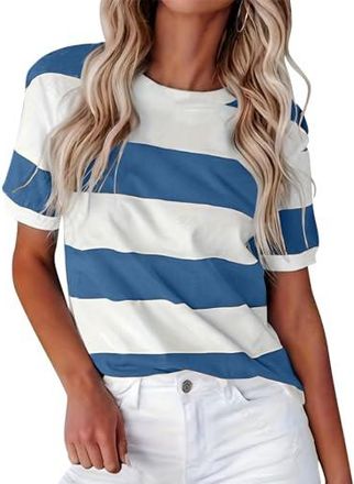 Generic T-shirts mignons à rayures rouges et blanches pour femmes - Couleur assortie 2025 - Coupe ample - Haut de course tendance et décontracté - T-shirt dét