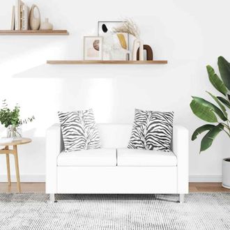 Festnight 2-Sitzer Sofa Kunstledersofa Loungesofa R&uuml;chenlehne Couch mit 2 Kissen Sitzkomfort Wei