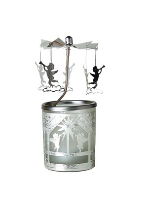 Kerzenfarm Hahn Angels Rotary Karussell f&uuml;r Teelichter, Metall und Glas, Silber, 16,5 cm hoch