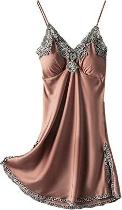 Generic V&ecirc;tements de nuit en soie pour femme - Nuisette en soie pour femme avec soutien de la poitrine - Robe de nuit en dentelle confortable - Col en V - Che