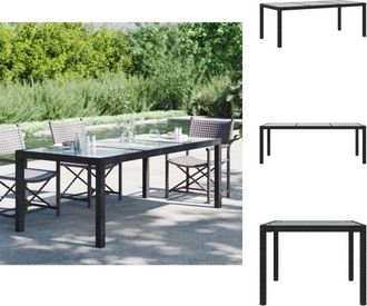 vidaXL Gartentisch Schwarz 190x90x75 cm Geh&auml;rtetes Glas Poly Rattan - Gartentisch - Esstisch - Polyrattan Tisch - Gartenm&ouml;bel - Balkonm&ouml;bel