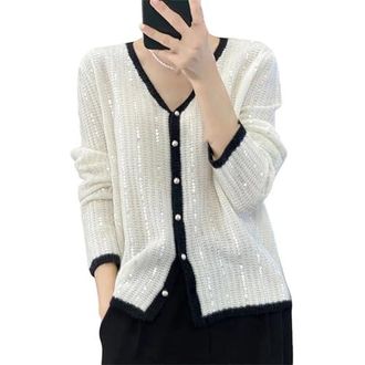 Generic Cardigan ouvert &agrave; col en V pour femme - Coupe ample - Tricot boutonn&eacute; - Couche de base polyvalente, noir/blanc, Taille XS