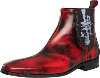 Jeffery West Homme Bottines Chelsea Skull En Cuir Poli, Red, 44 EU