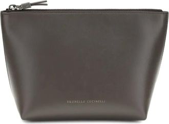 Brunello Cucinelli pochette à logo imprimé - Marron
